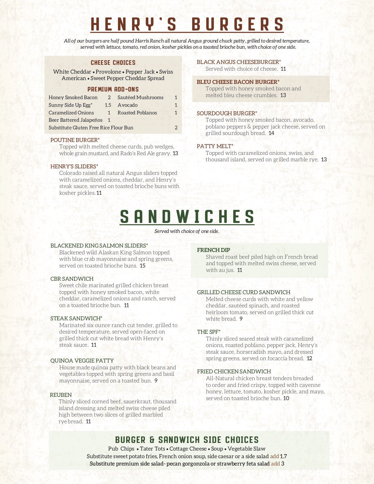 Menu | Henry's Pub