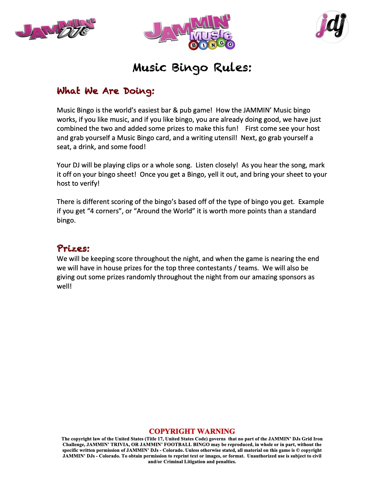 Music Bingo JAMMIN Trivia