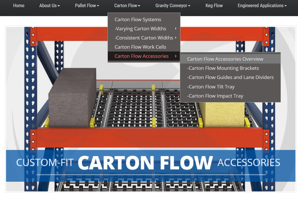 Carton Flow Guides, Tilt and Impact Trays Enhance Functionality