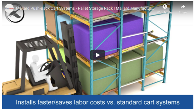 Push-Back Pallet Rack - LIFO Shallow or Deep Lane Pallet Storage