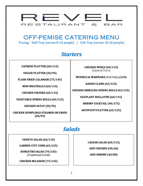 Menus | Revel Restaurant & Bar