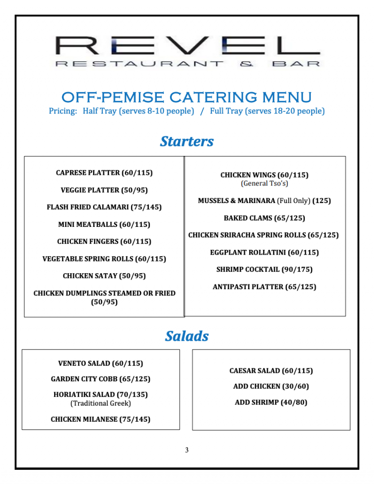 Menus | Revel Restaurant & Bar